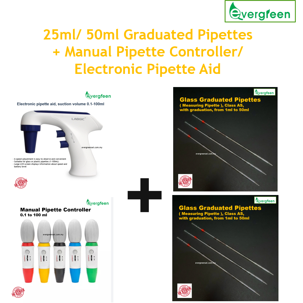 25ml/ 50ml Graduated Pipettes + Manual Pipette Controller/ Electronic ...