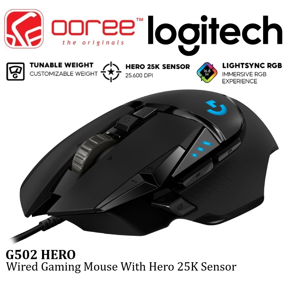 LOGITECH G502 HERO WIRED GAMING MOUSE WITH HERO 25K SENSOR / 25600 DPI ...