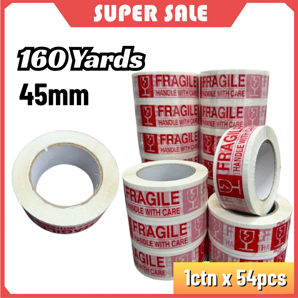Fragile OPP Tape 45mm x 160 Yards (160 Meter) Clear Fragile Tape【54pcs ...