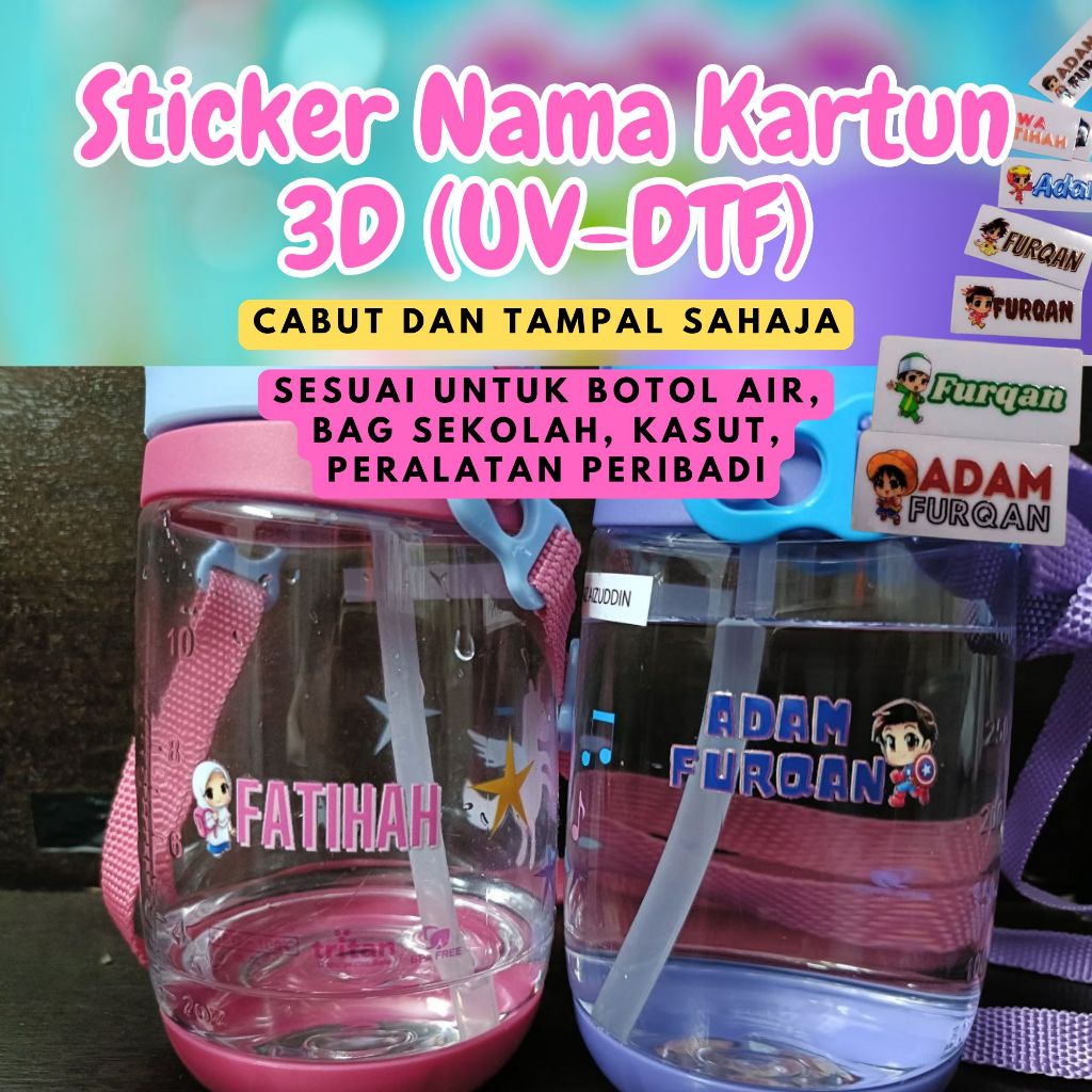 STICKER NAMA KARTUN 3D | Sticker Nama Untuk Peralatan Sekolah dan ...
