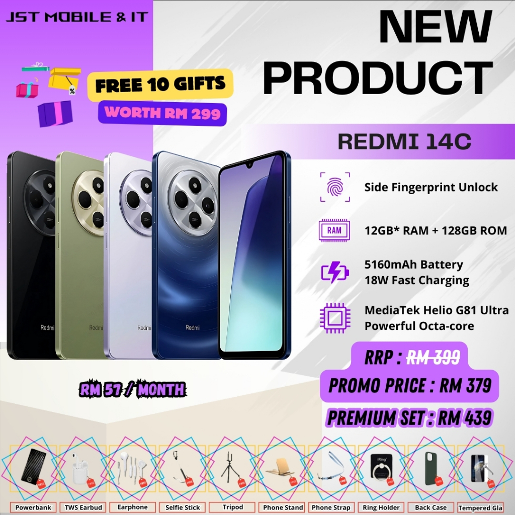 [BUY 1 FREE 10] REDMI 14C | 12GB* RAM + 128GB ROM | 50MP Dual AI Camera ...