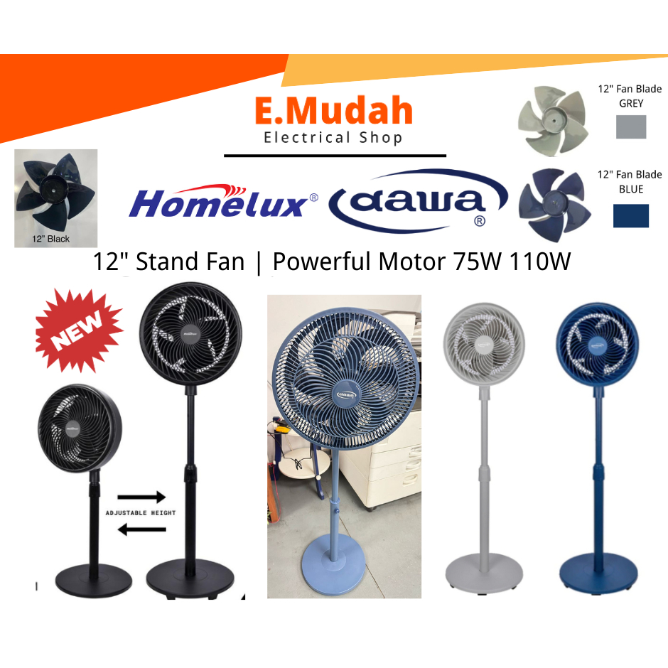 New Homelux DAWA 12" Stand Fan Kipas Berdiri | Adjustable height ...