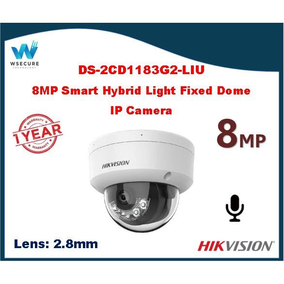 HIKVISION 8MP Smart Hybrid Light Fixed Dome IP Camera - DS-2CD1183G2 ...