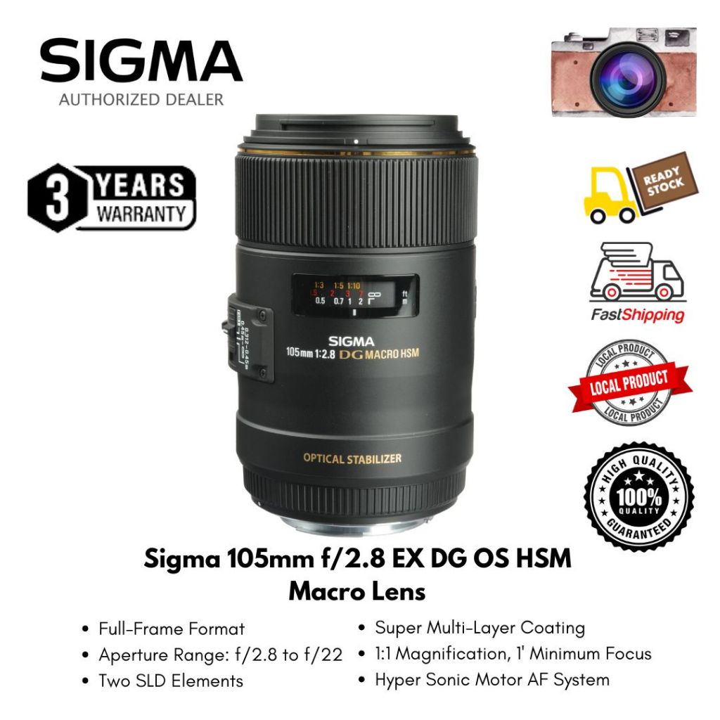 Sigma 105mm f/2.8 EX DG OS HSM Macro Lens ( 3 Year Warranty ) | Shopee Malaysia