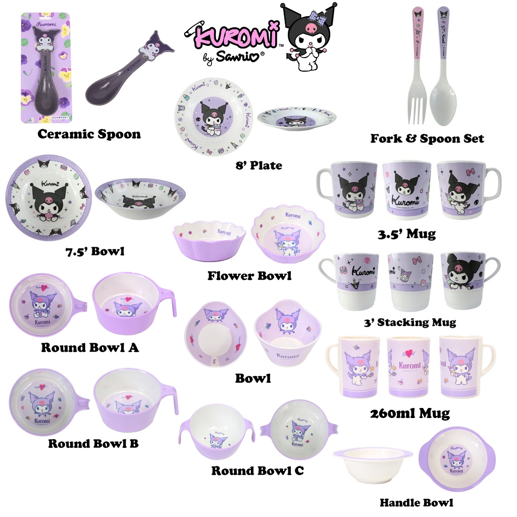 🎀 New! Sanrio Kuromi Melamine Ceramic Kitchen Dinner Set Plate Mug Cup ...