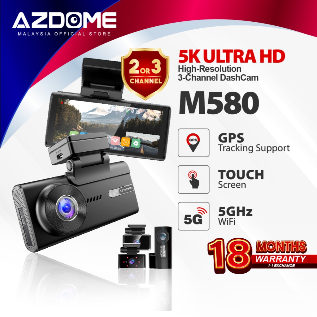 AZDOME M580 2160P/5K Ultra HD Dual/Triple Channel Front & Rear & Cabin ...
