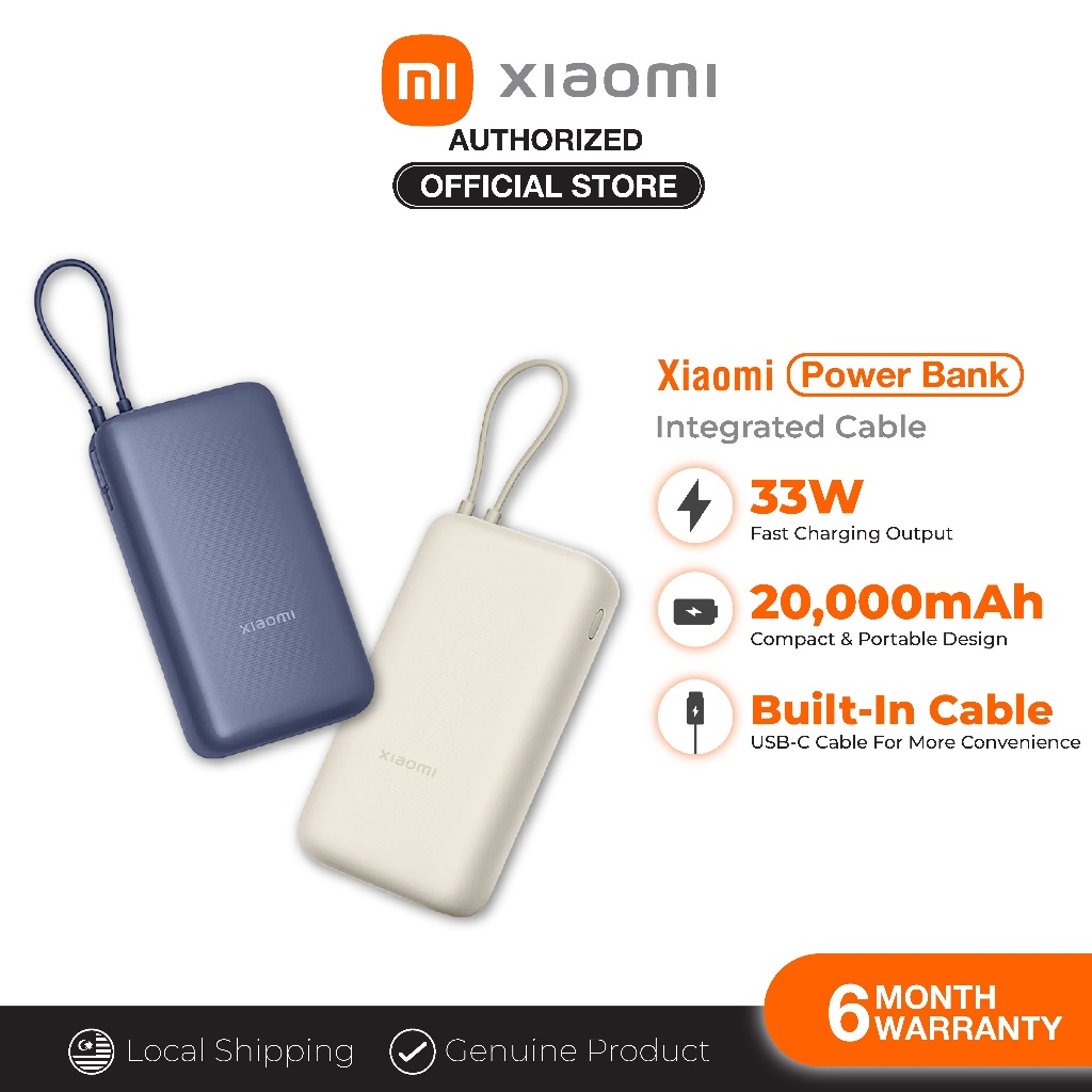 [NEW] Xiaomi 33W Power Bank 20000mAh (Integrated Cable) Build-in Cable ...