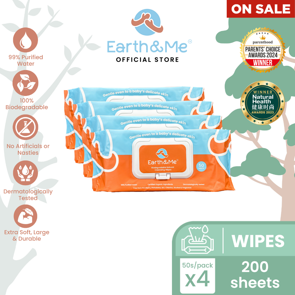 Earth & Me Natural Cleansing Wet Wipes 4-Pack Bundle | Tisu Basah Baby ...