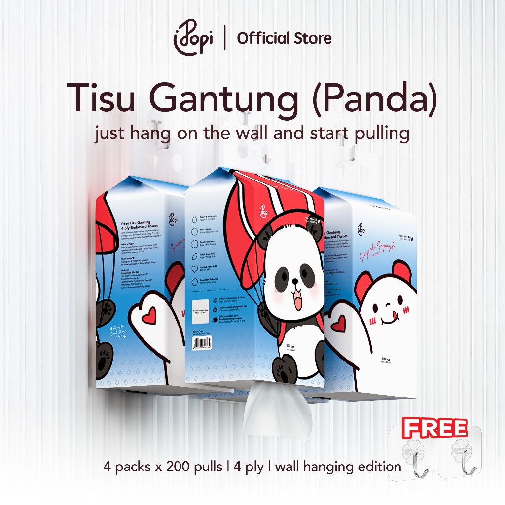 4 pek Popi Tisu Gantung Panda 4 Lapisan | 4 ply Air-Cushion Tissues ...