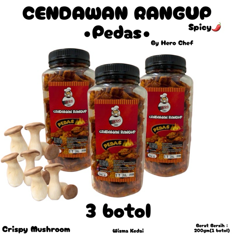 Combo Cendawan Rangup Pedas/Crispy Spicy Mushroom X 3 botol | Shopee ...