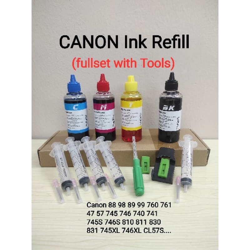(NEW) CANON Refill ink kit with tools fullset for all Canon printer ink Cartridge 100ml for PG88 ...