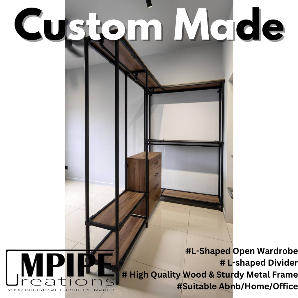 CustomMade L-Shape Open Wardrobe Drawer Cabinet Wood Metal Almari ...