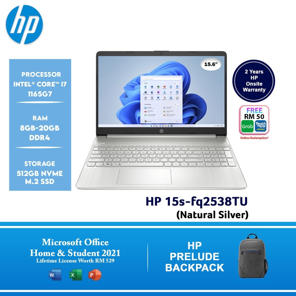 HP 15s-fq2538TU (i7-1165G7/8G/512GSSD/14"FHD/15.6"FHD/OFFICE H&S/W11 ...