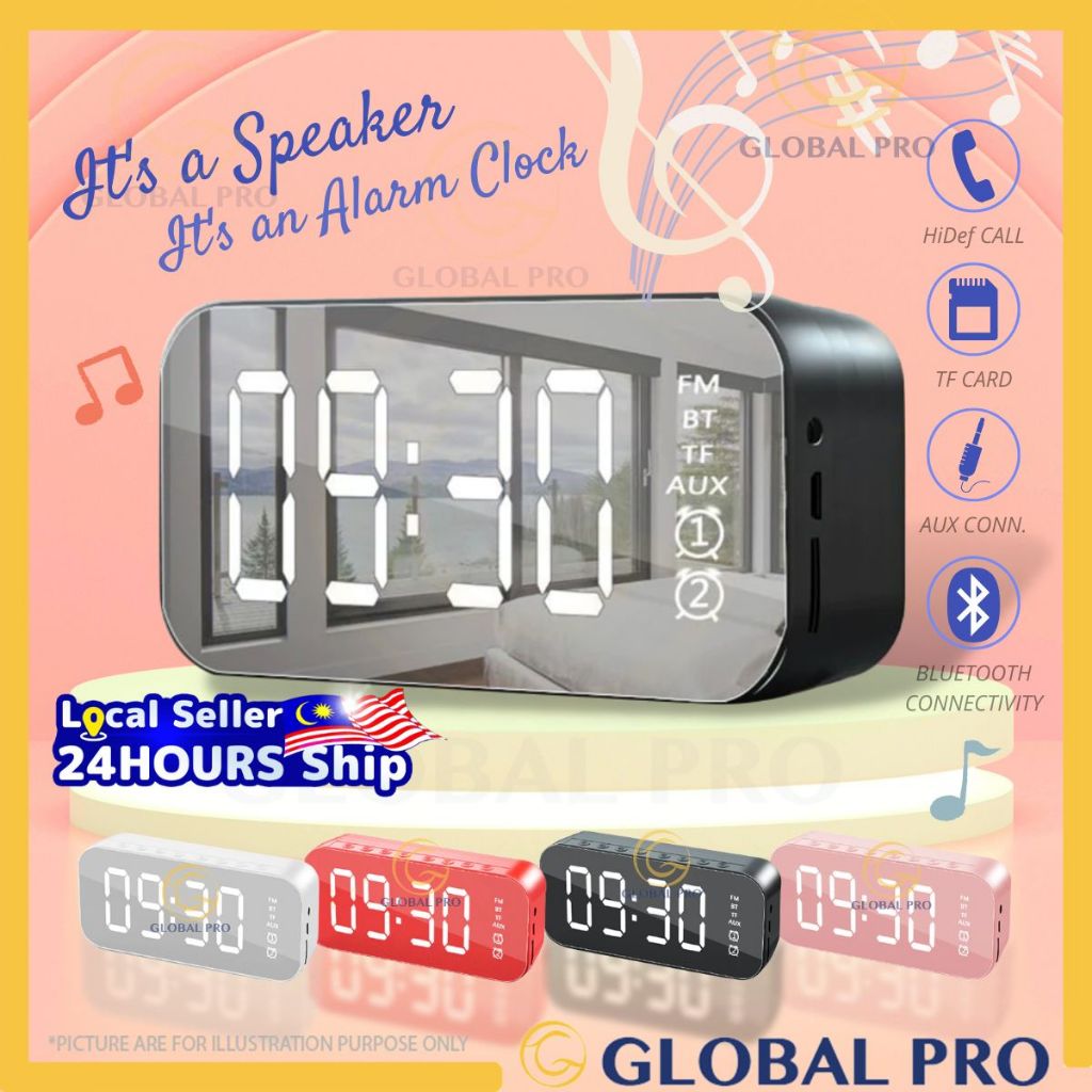 BLUETOOTH Radio FM Mirror Wireless Speaker Bluetooth Digital Clock Jam ...