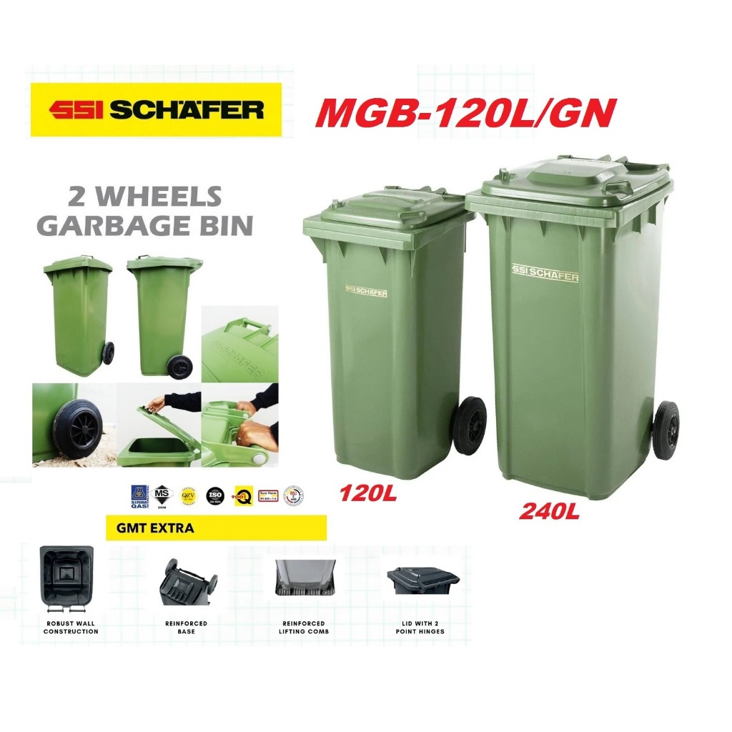 SSI Schaefer 120Litres Classic 2-Wheel Garbage Waste Bin (Green ...