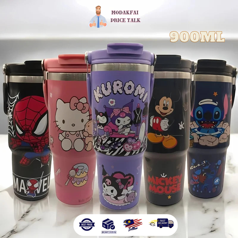 READY STOCK | Fast Ship! 3D Cartoon Thermos Cup 900ML (304SS) - Kuromi, Spiderman, Hello Kitty ...