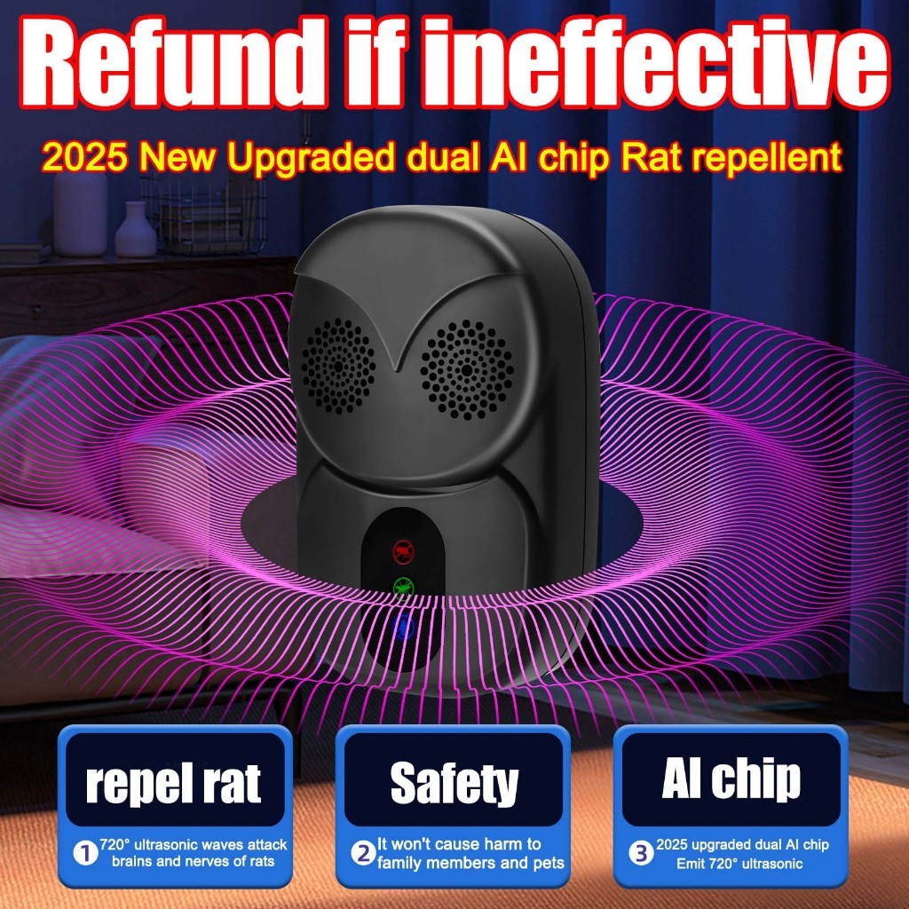 Rat Repellent Ultrasonic 720° penghalau tikus Smart Sensin Repels rats ...