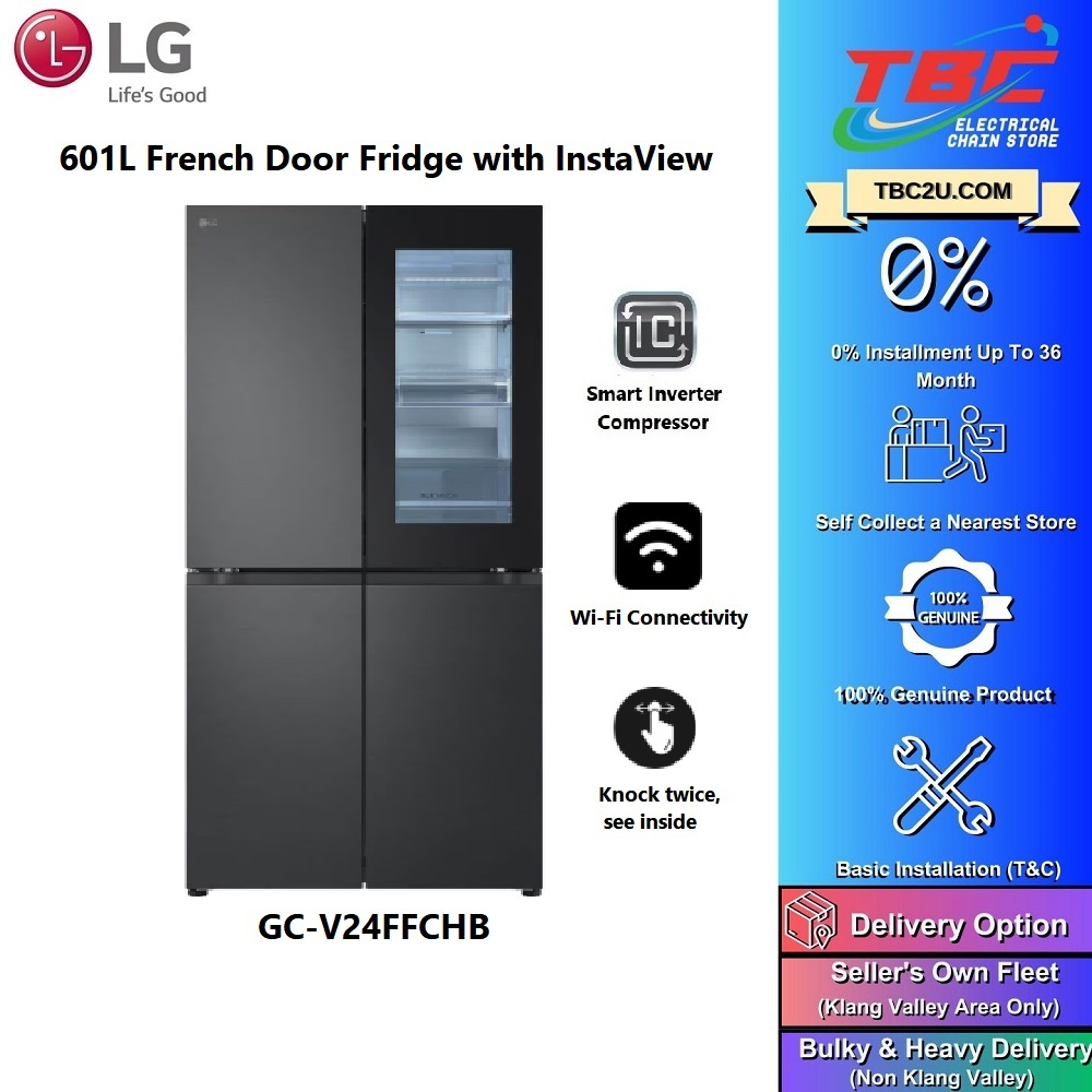 LG 601L & 431L French Door Fridge with InstaView in Matte Black Finish ...