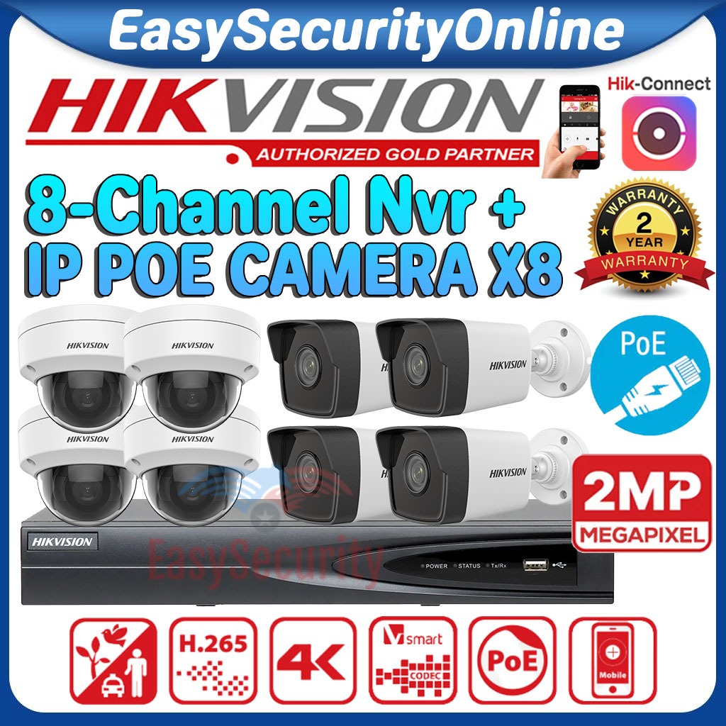 HIK HIKVISION 8 Channel 2.0MP DS-7608NI-Q1/8P NVR + 8 PoE CAMERA CCTV ...