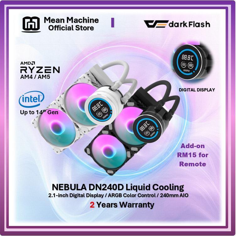 DARKFLASH Nebula DN240D Digital Display 240mm Twin Fan ARGB All In One ...