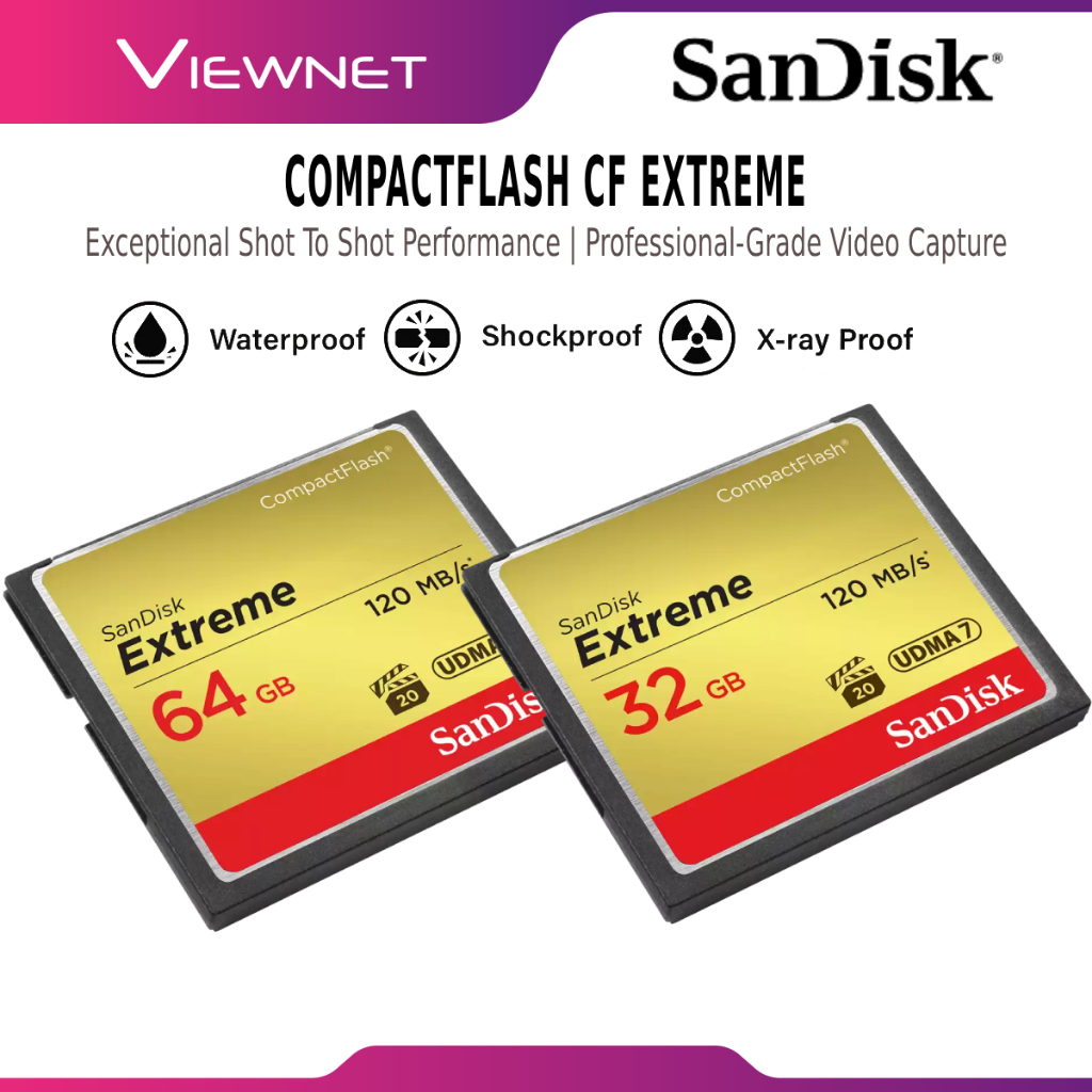 SANDISK CF EXTREME 32GB / 64GB / 128GB ( 120MB / 85MB ) COMPACTFLASH CF MEMORY CARD VPG20 UDMA 7 ...