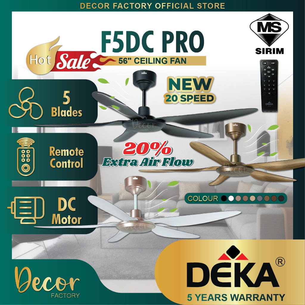 DEKA Fan DEKA F5DC PRO 56 Inch 5 Blades 20 Speed Forward + Reverse DC ...