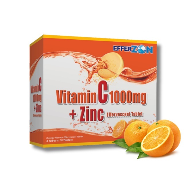 EFFERZON Vitamin C 1000mg + Zinc Effervescent Tablet (Orange Flavour ...