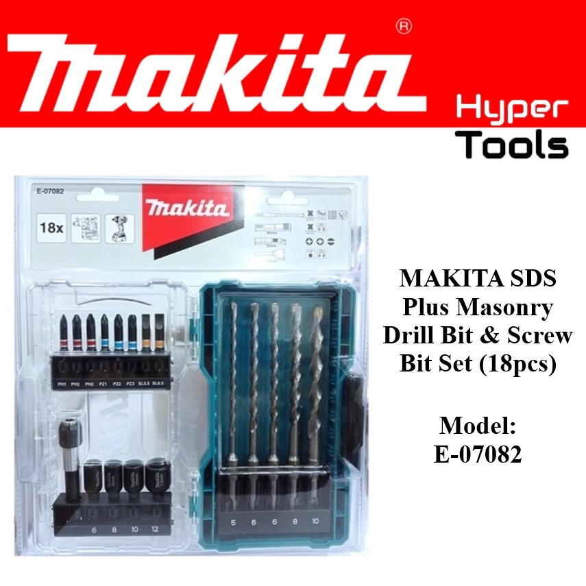 MAKITA SDS Plus Mansory Drill Bit & Srew Bit Set (18pcs) - Model: E ...