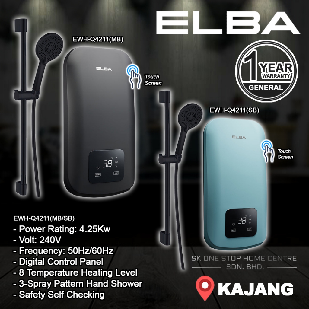 ELBA EVVO Series Instant Water Heater with Hand Shower (No pump) Black ...