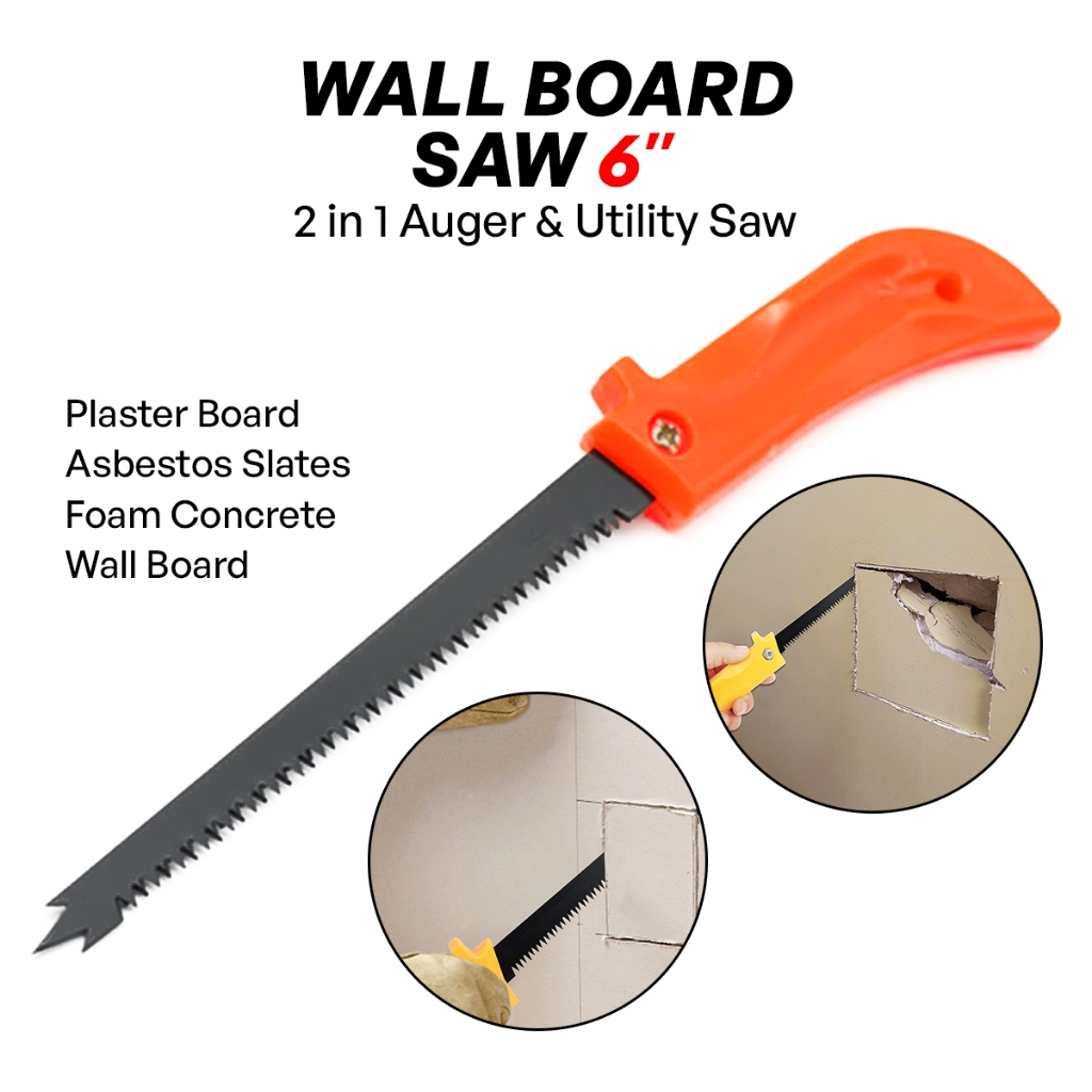 Wall Board Saw 2 in 1 Auger & Utility Hand Saw 6'' For Ceiling/ Drywall/ Plasterboard/ Gypsum ...