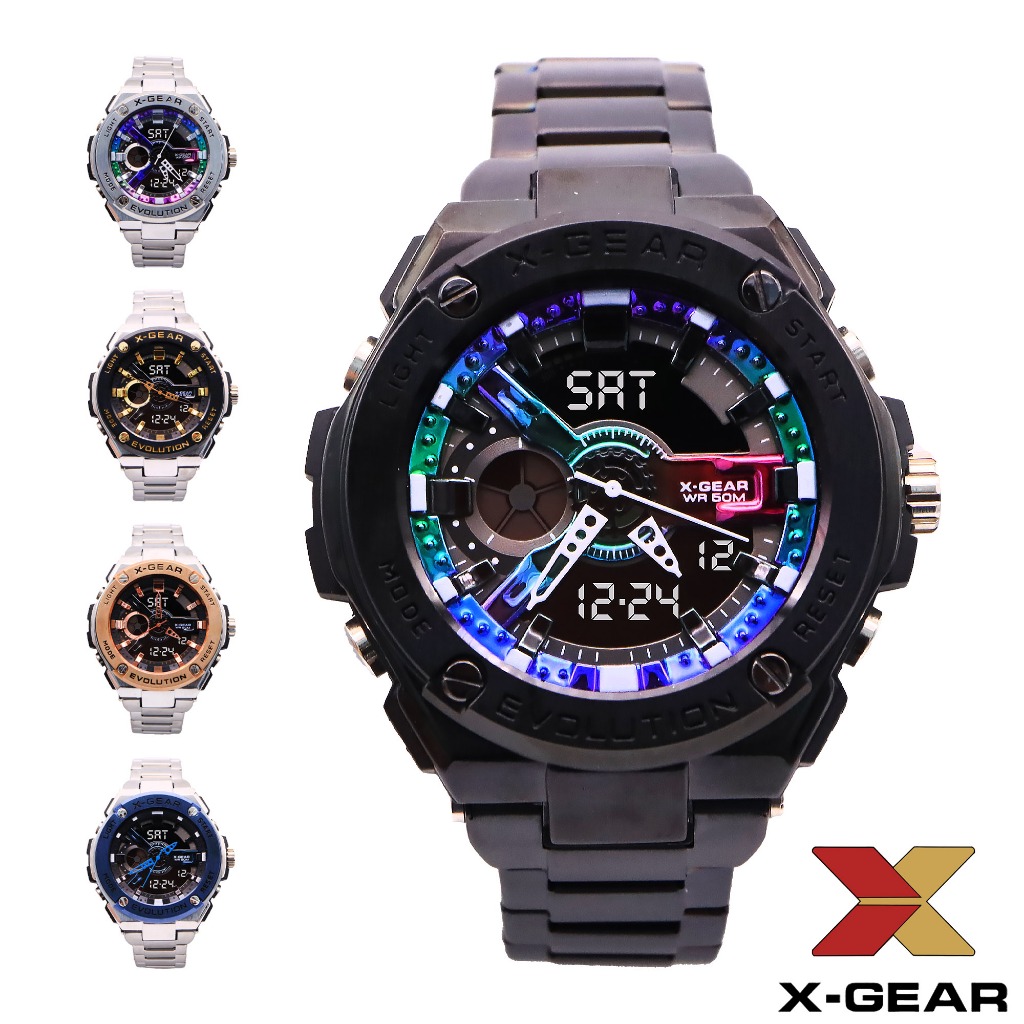 X-GEAR Watch ORIGINAL 50m Waterproof Stainless Steel Chain Strap Dual ...