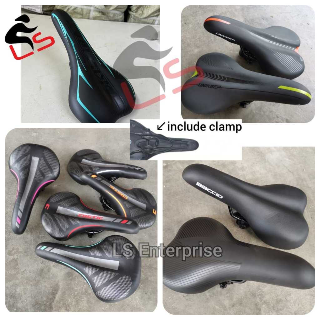 Bicycle Seat Saddle MTB Road Bike Fixie Seat Basikal (Include Clamp ...