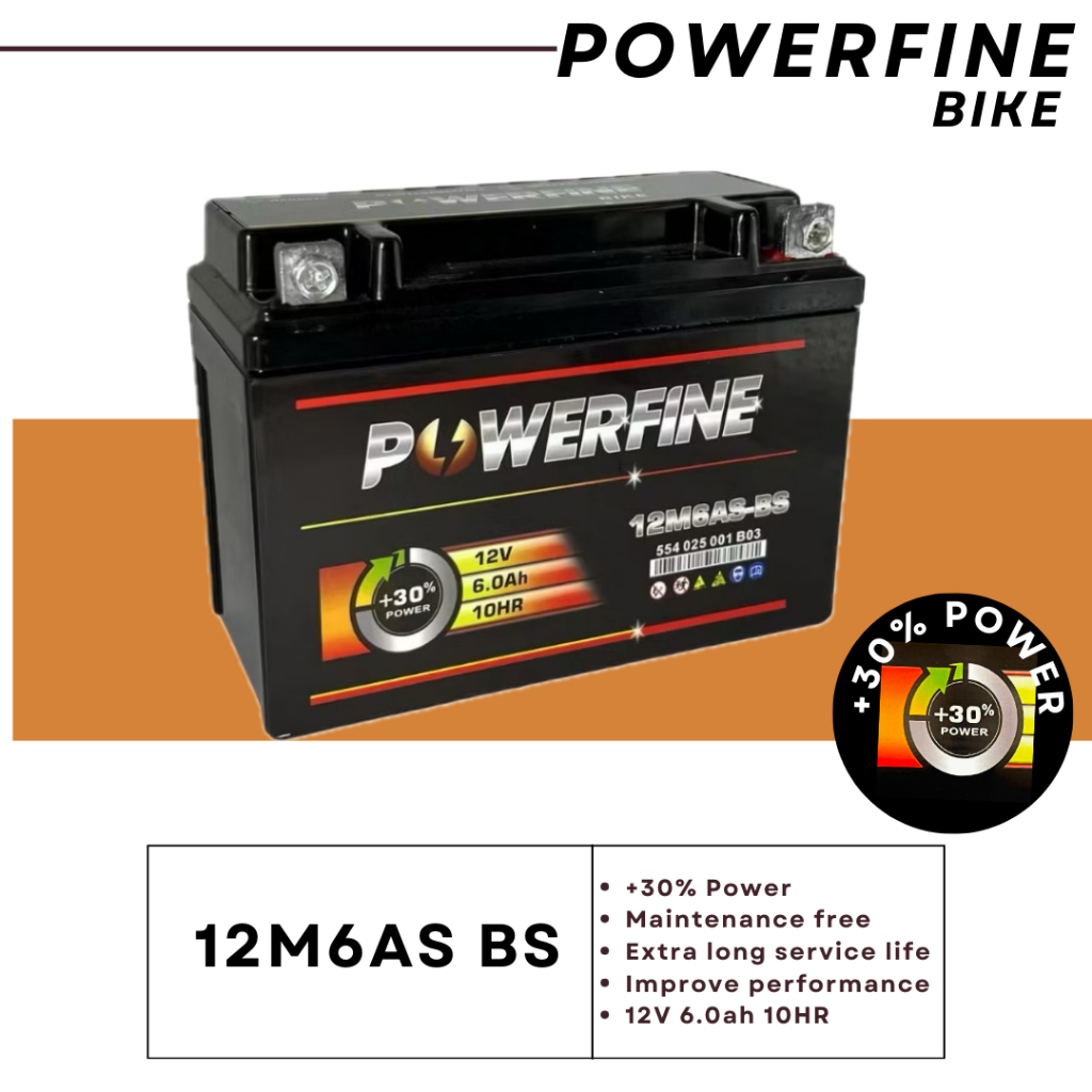 12M6AS-BS (YB6.5L) POWERFINE BATTERY MOTOR MODENAS MR2 DEMAK DTM 150 ...