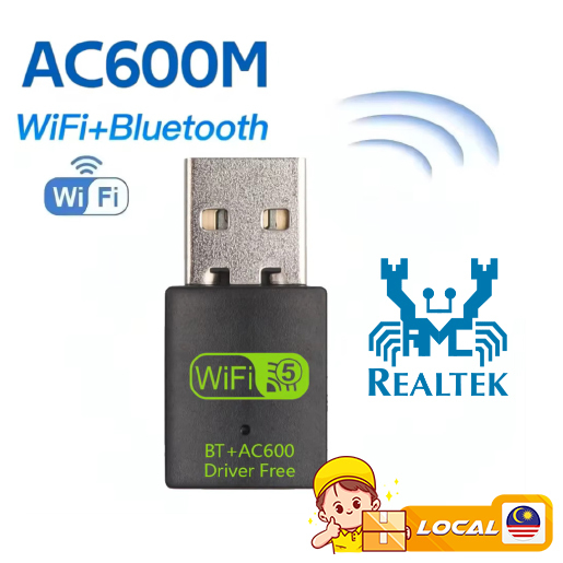 Realtek Bluetooth + Wifi 2in1 AC600M Dual Band 5G/2.4GHz 600Mbps Wireless USB Network Wifi PC ...