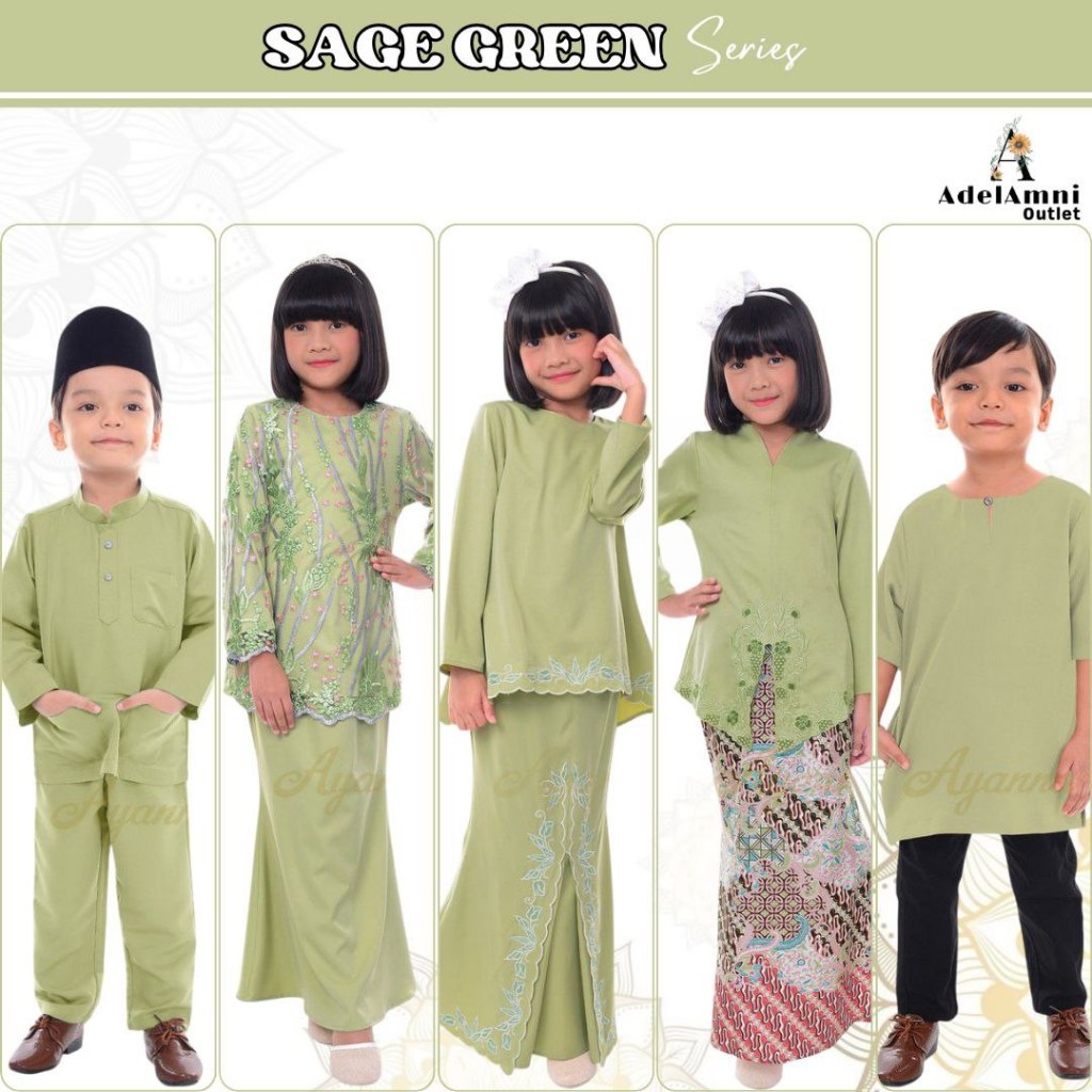 Tema Sage Green Kurta Baju Melayu Kurung Budak Kids Kenduri Raya (Size XS-2XL) | Shopee Malaysia