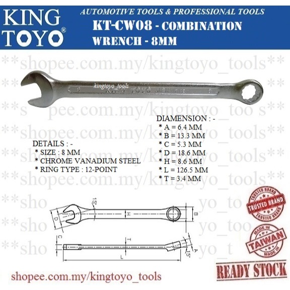 KT-CW08 ~ 2025 Original KING TOYO Combination Wrench - 8mm | Shopee ...