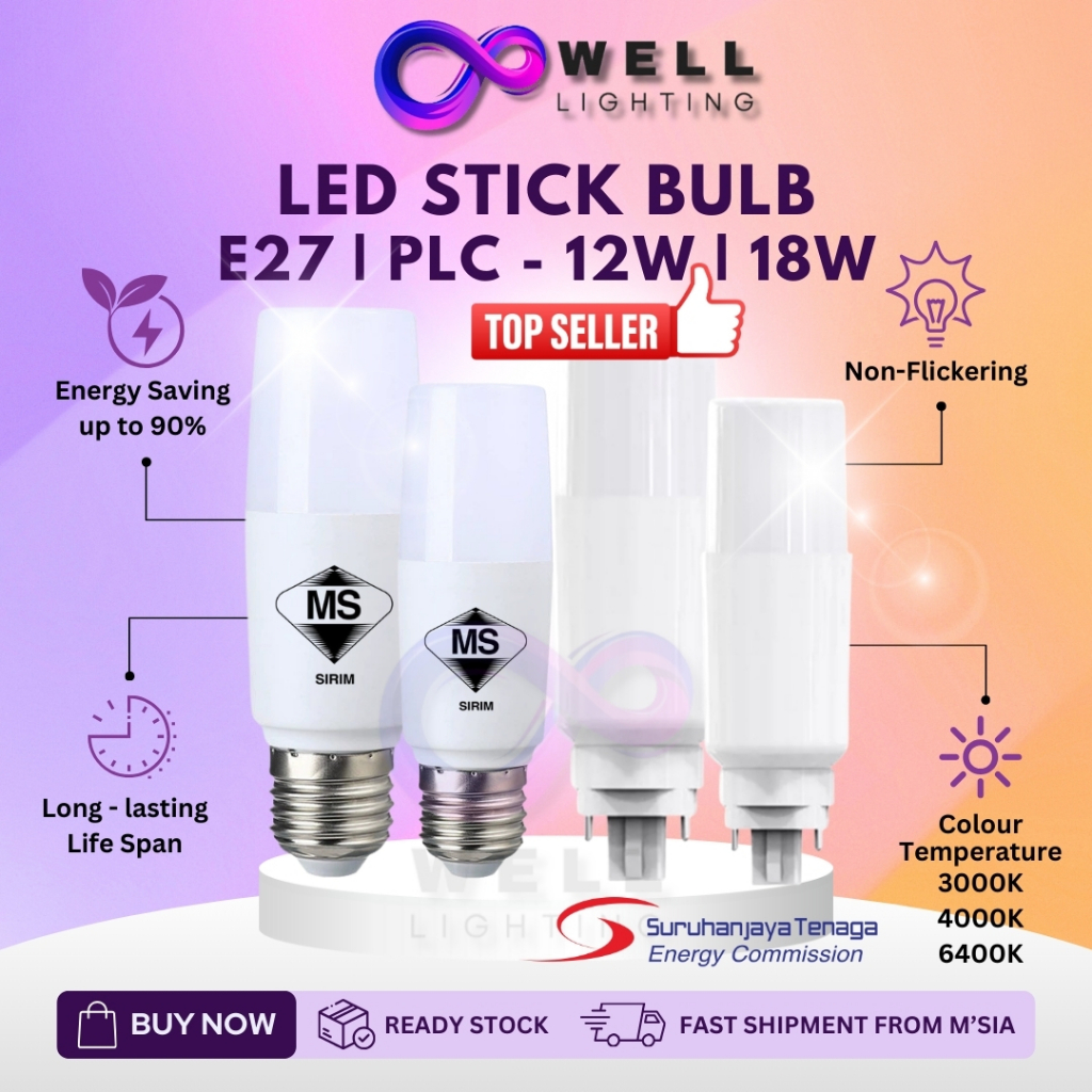 【SIRIM APPROVED】LED STICK BULB E27 G24 PLC 12W 18W LED Light Bulb Mentol Led Bulb Lampu Daylight ...