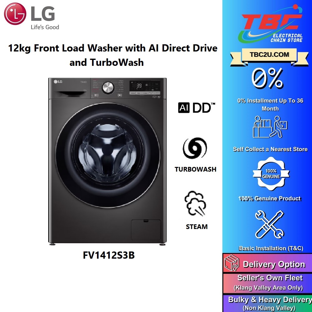 LG 12kg Front Load Washer with AI Direct Drive™ and TurboWash™360˚ | FV1412S3B | Shopee Malaysia