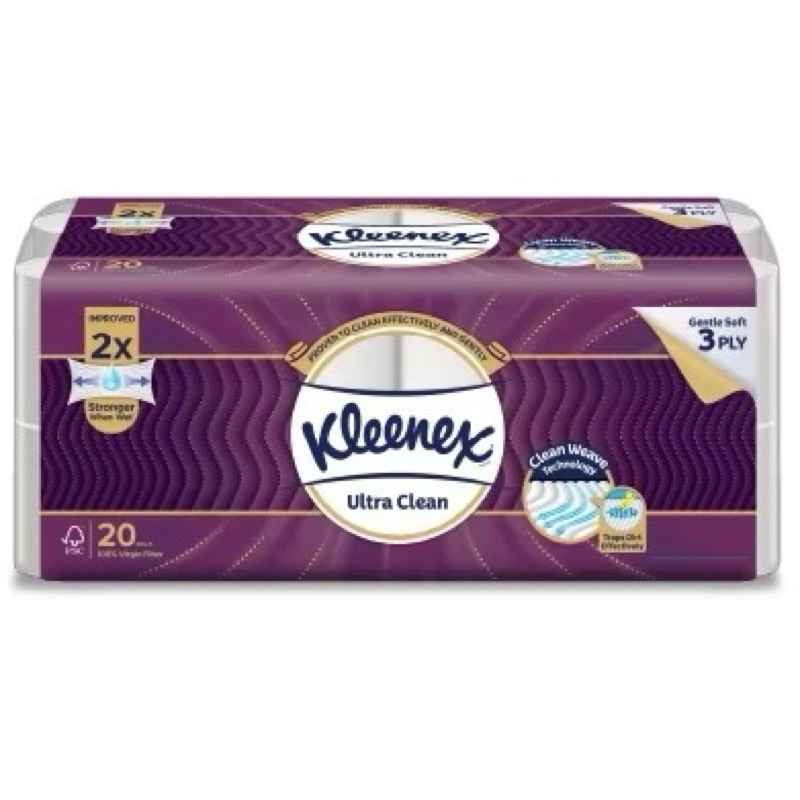 Kleenex Ultra Soft Toilet Tissue 3ply (20 Rolls) Ultra Clean - Strong ...