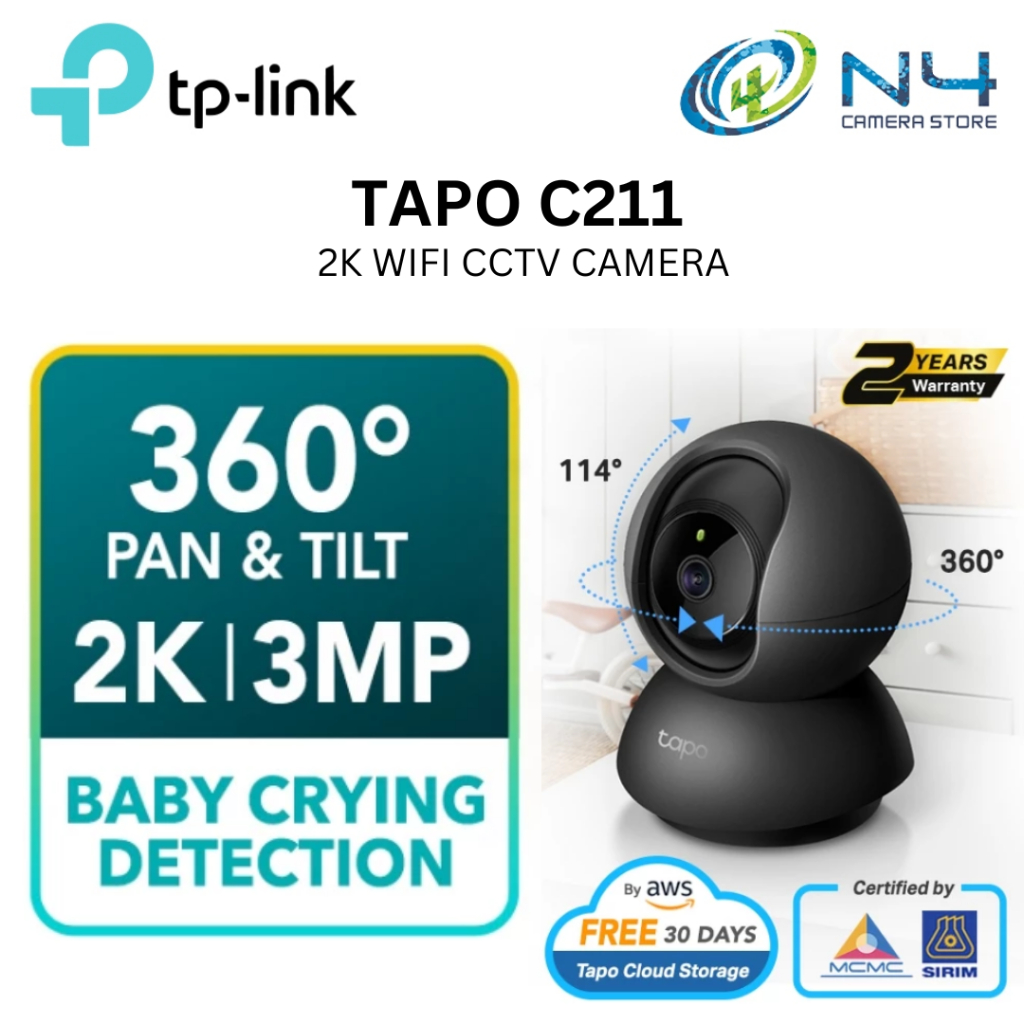 TP-Link Tapo 3MP 2K WiFi CCTV IP Home Security Camera 360 Degree Night ...