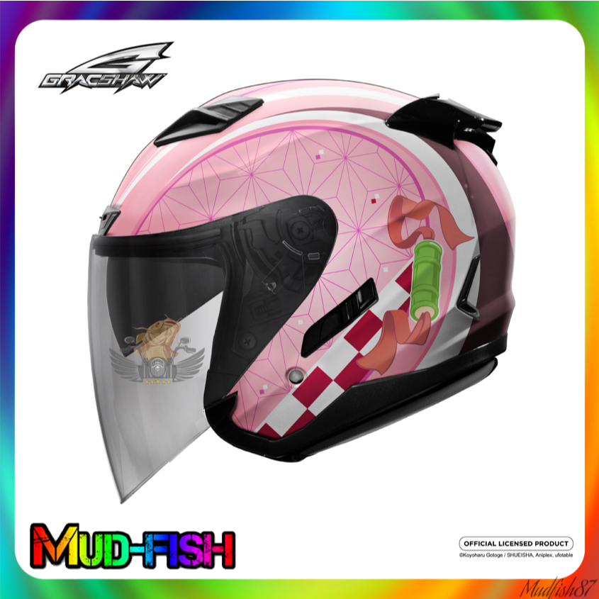 TOPI KELEDAR GRACSHAW G535 NEZUKO DOUBLE VISOR HELMET DEMON SLAYER ...