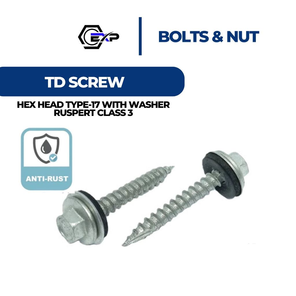 (10 PCS) TD SCREW Wood( CLASS 3 RUSPERT) With Bonded Washer grey coated ...