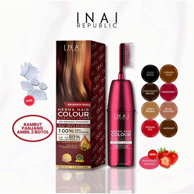 INAI PEWARNA RAMBUT HALAL -(8 WARNA PREMIUM ) HENNA DYE HAIR WITH ...