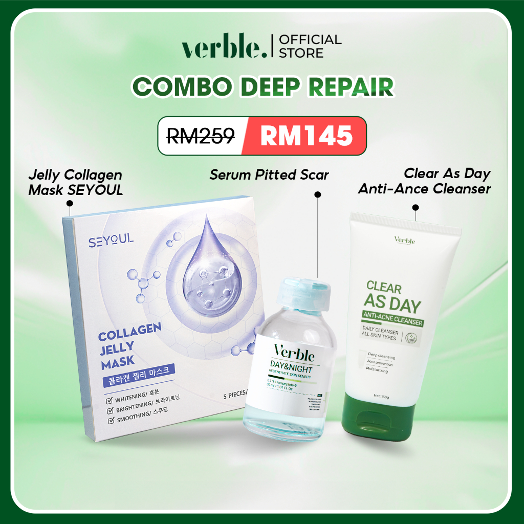 VERBLE Combo Deep Repair Serum Pitted Scar + Acne Cleaner Anti-Acne As ...