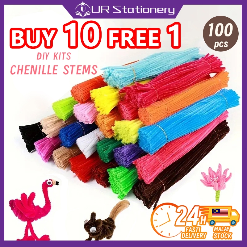 【Lowest Price】100Pcs Batang Chenille Batang Berpintal Assorted Colours ...