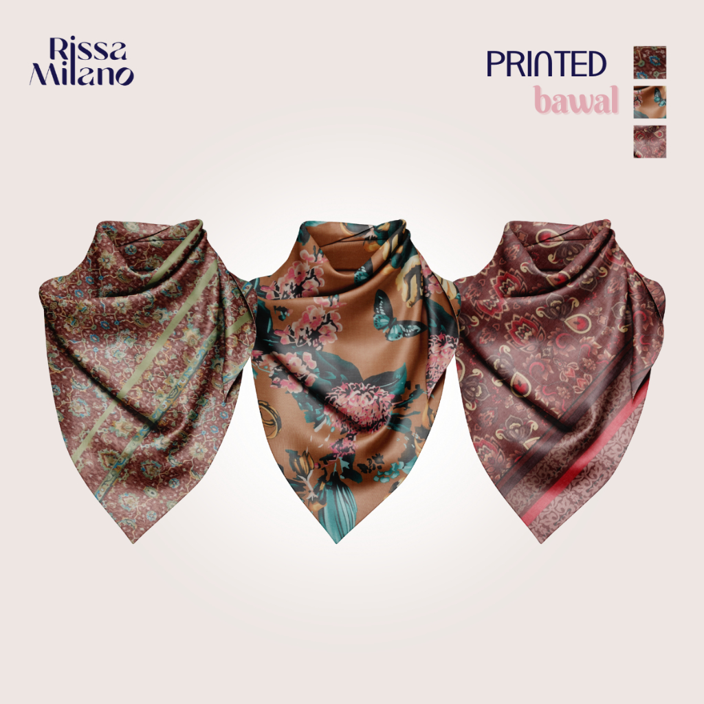 RISSA MILANO Fareha Tudung Bawal Cotton Voile Bercorak Abstract Bunga ...