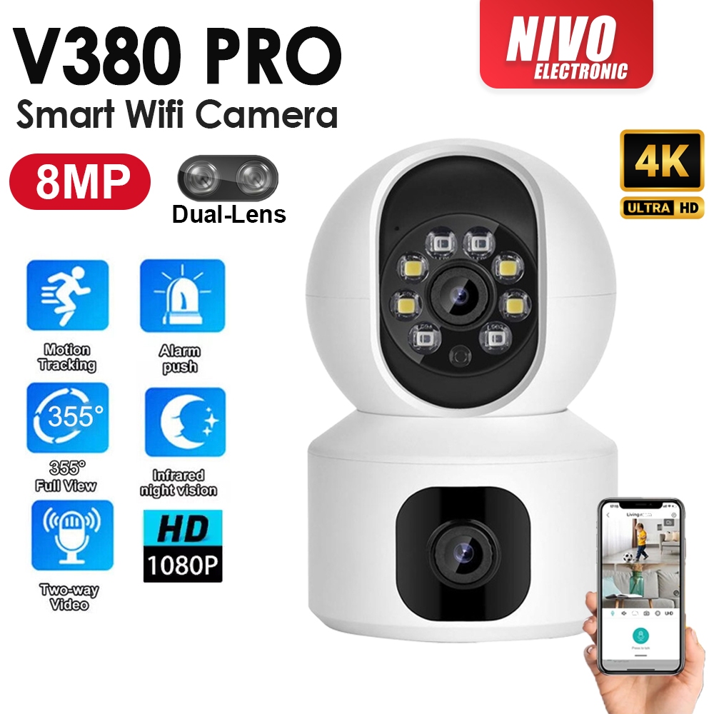V380 PRO CCTV Camera 8MP Dual Screens IP Camera two-way audio Motion Detection WIFI Video ...
