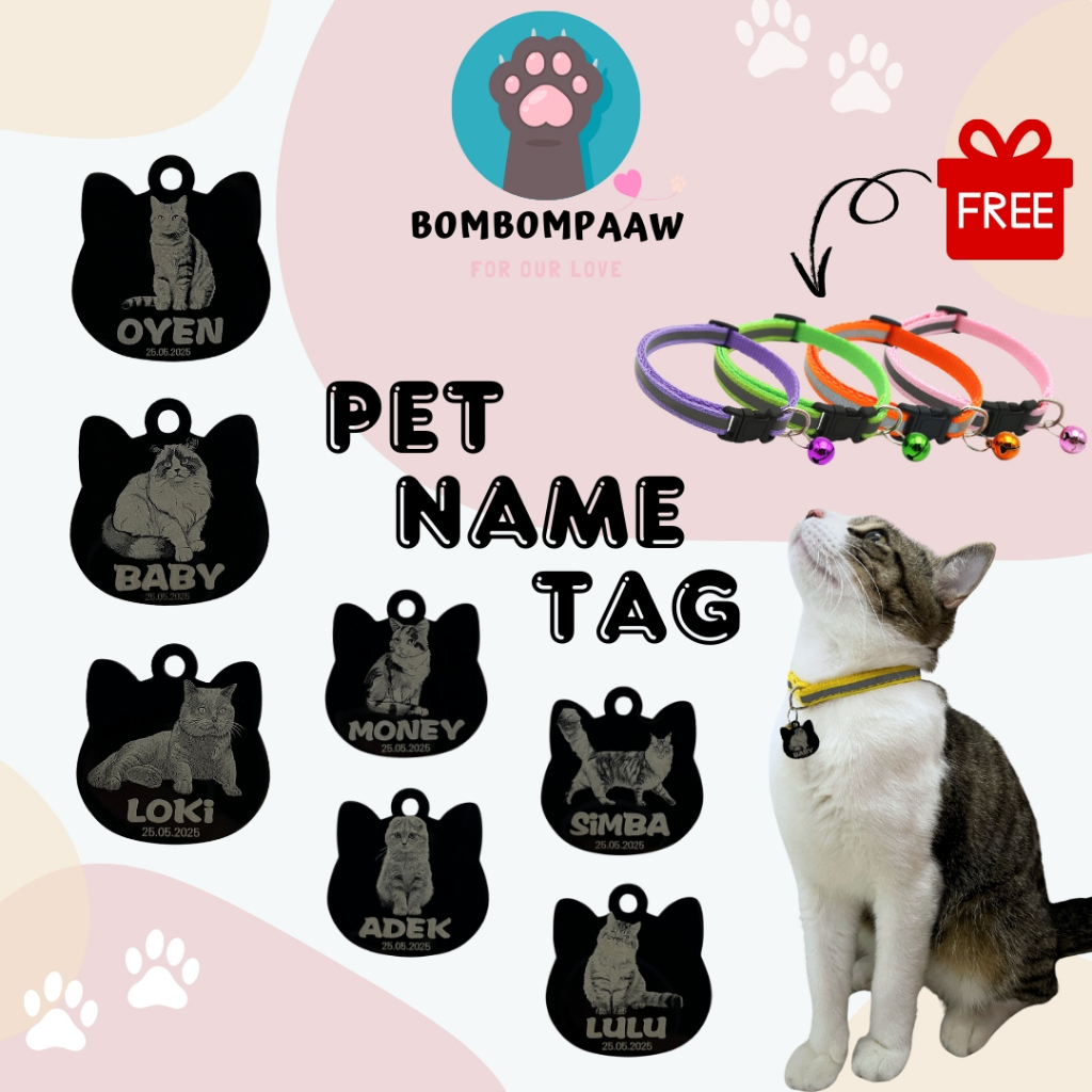 Bombomp@aw Customized Cat Name Tag Stainless Steel Cat Name Tag Teg ...