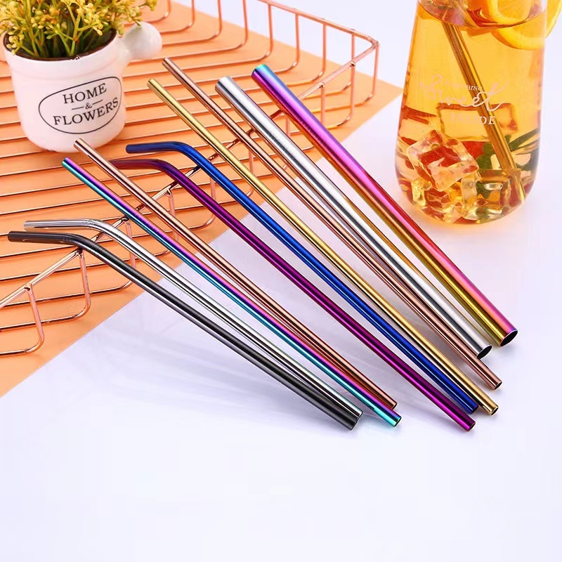 Reusable Metal Straws Stainless Steel Sturdy Bent Straight Straw with ...