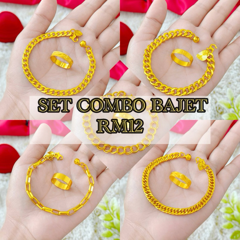 EMAS TITANIUM SET GELANG DAN CINCIN MINIMALIST BAJET | Shopee Malaysia